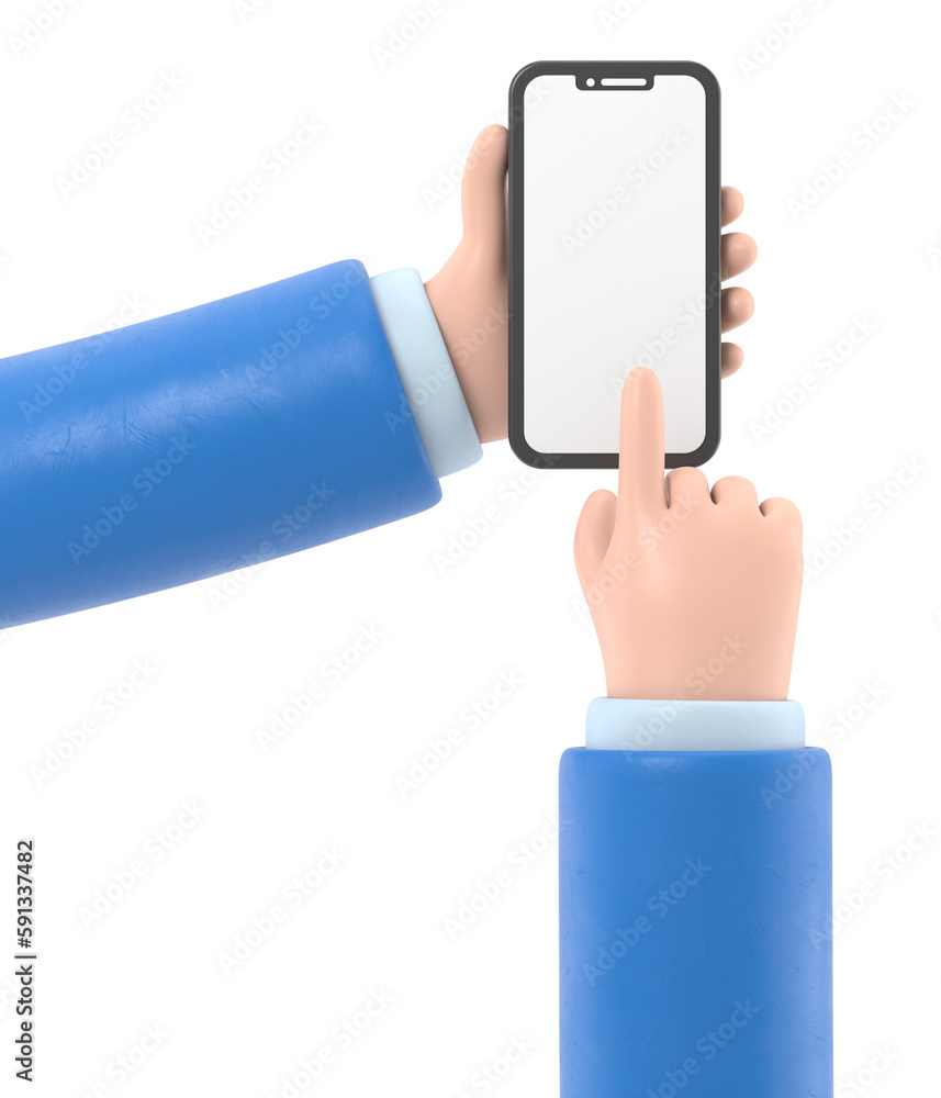 Transparent Backgrounds Mock-up.3d hand touching smartphone. cartoon ...