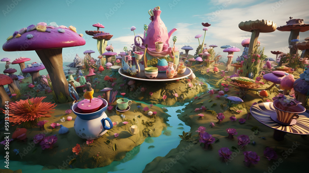 Giant tea party: a Wonderland landscape that features a giant tea party ...