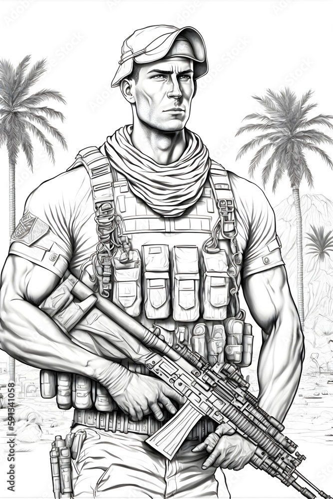 white soldier of the army of Egypt in uniform with weapons closeup the ...