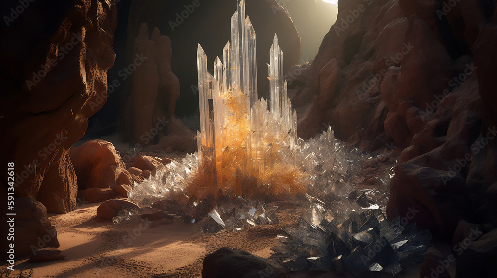 A desert made of crystal: a desert made entirely of shimmering crystals ...