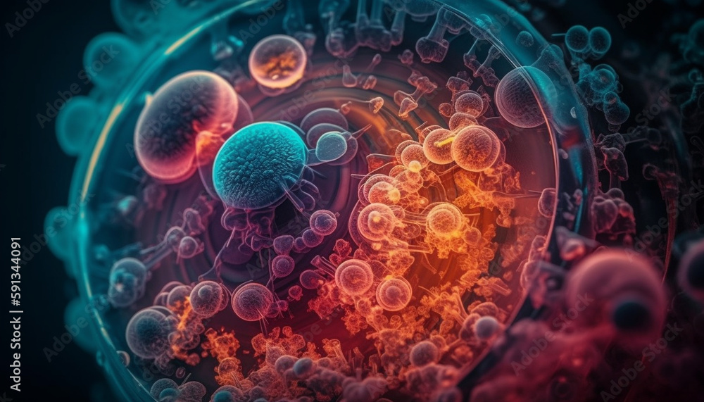 Molecular structures of cancer cells under magnification generated by ...