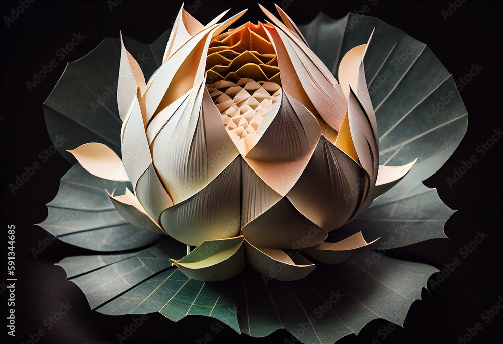 Origami lotus flower diagram paper folding steps. Generative AI Stock ...