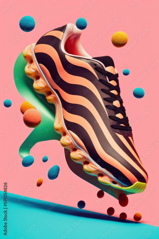 abstract illustration of a shoe sneakers design, vibrant strike colors ...
