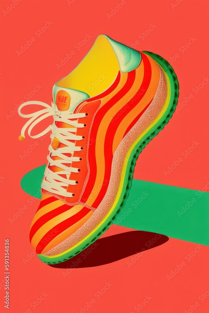 abstract illustration of a shoe sneakers design, vibrant strike colors ...