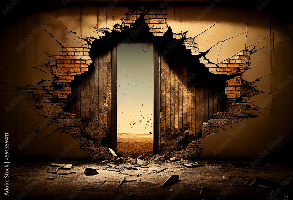 Texture background of old colour dirty crumbling brick wall. Uneven ...