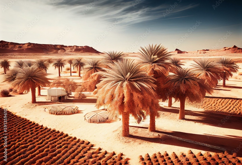 Agricultural date palm farm in dry semi desert ﻿﻿of Al Ola Al Ula Saudi ...
