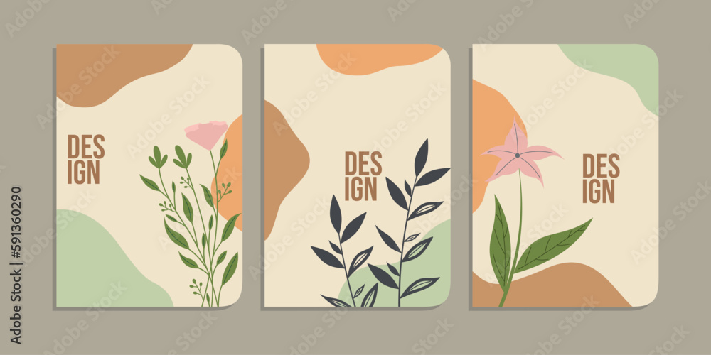 set of book cover designs with hand drawn floral decorations. abstract ...