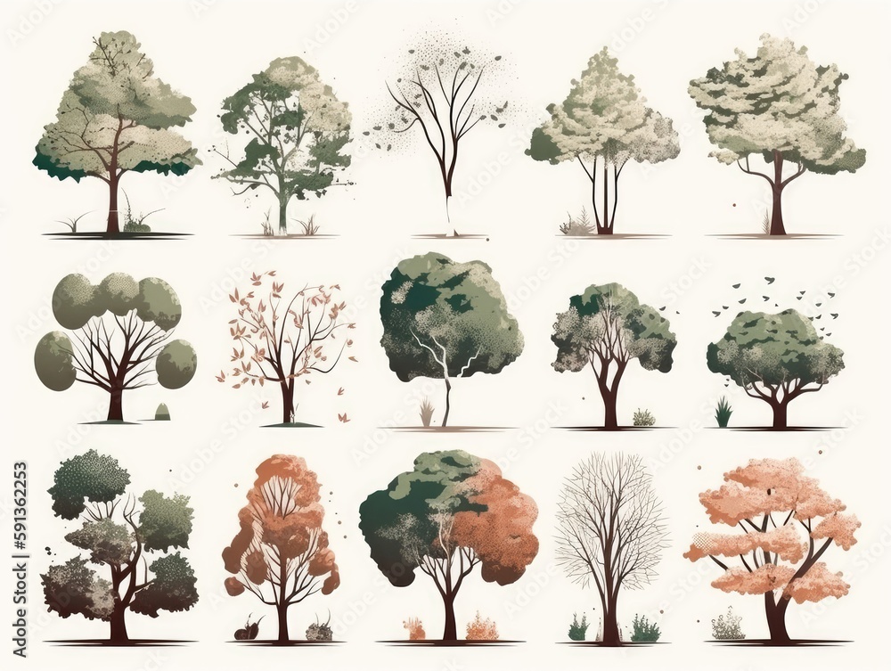 Set Isolated tree, The collection of trees. Set of trees and shrubs ...