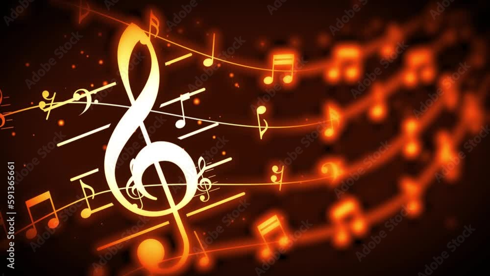 Music Notes waves with Motion Blur and Light particles. Seamless loop ...