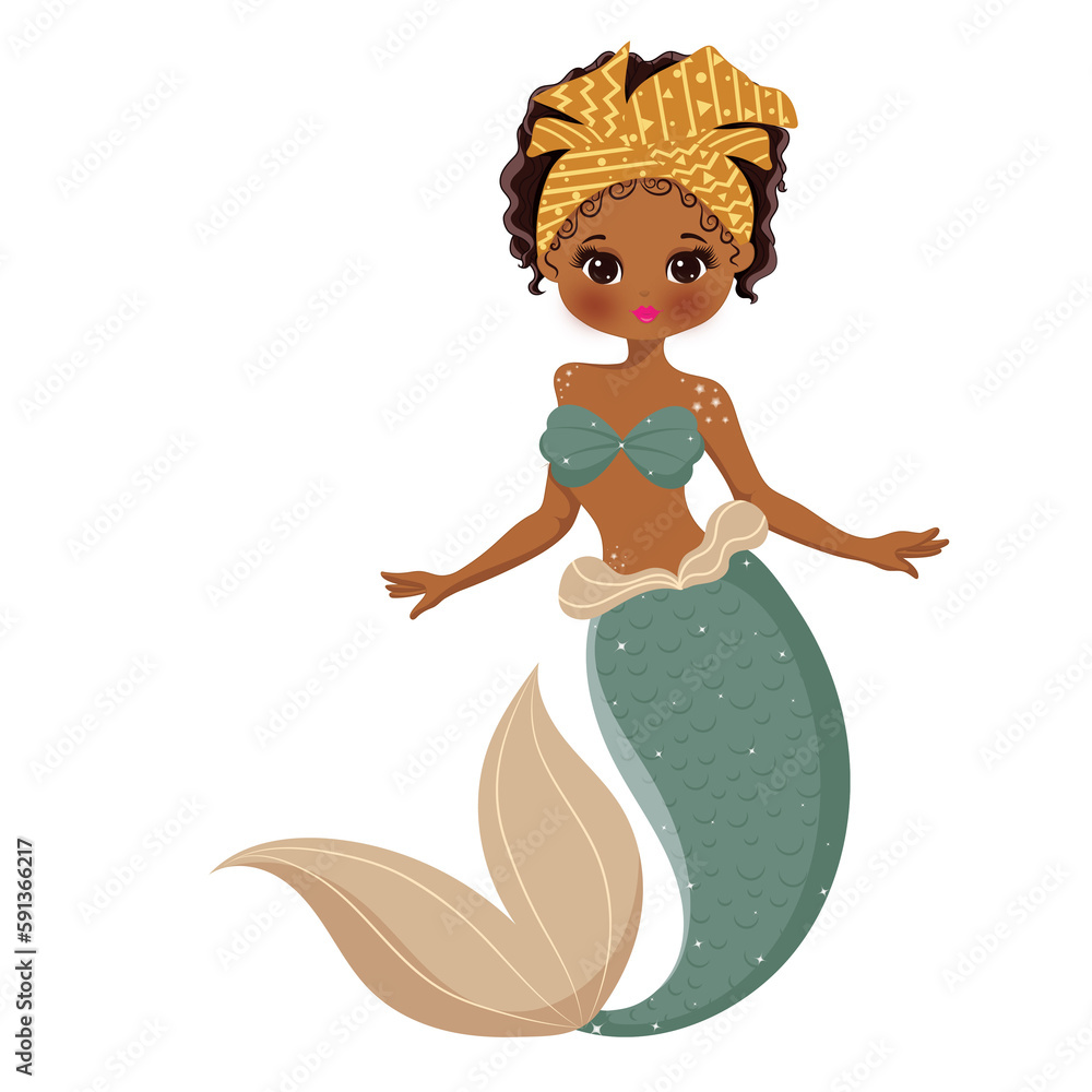 Cute boho African mermaid Stock Illustration | Adobe Stock