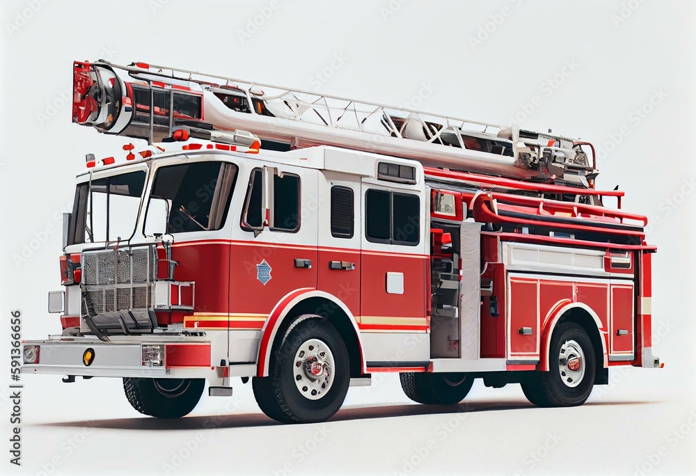 a red fire truck with a ladder on top of it's roof and a fire hose on ...