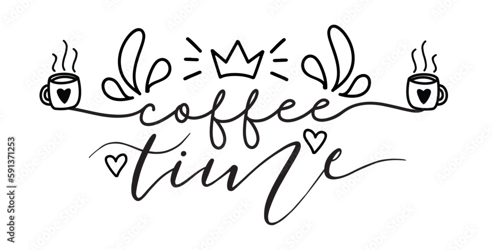 Coffee time. Lettering vector logo for poster, flyer, banner, menu cafe ...