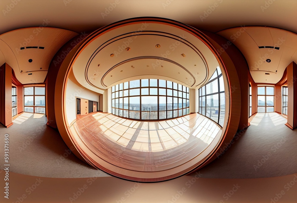 Spherical 360 degrees panorama projection interior empty room in modern ...