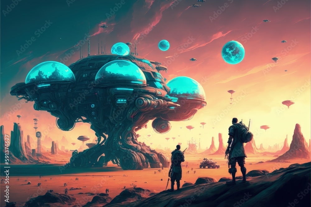 Futuristic colony on exoplanet with colossal constructions depicted in ...
