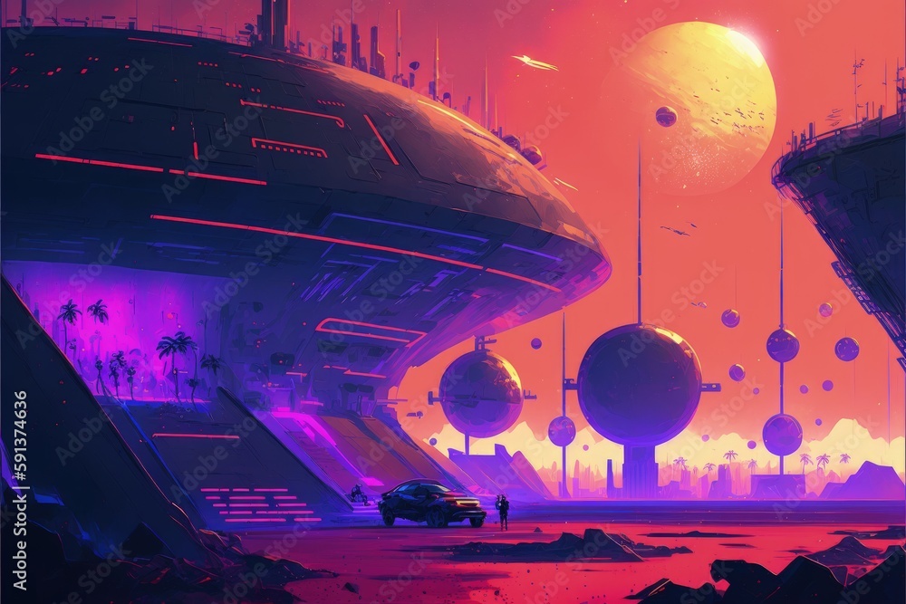 Futuristic colony on exoplanet with colossal constructions depicted in ...