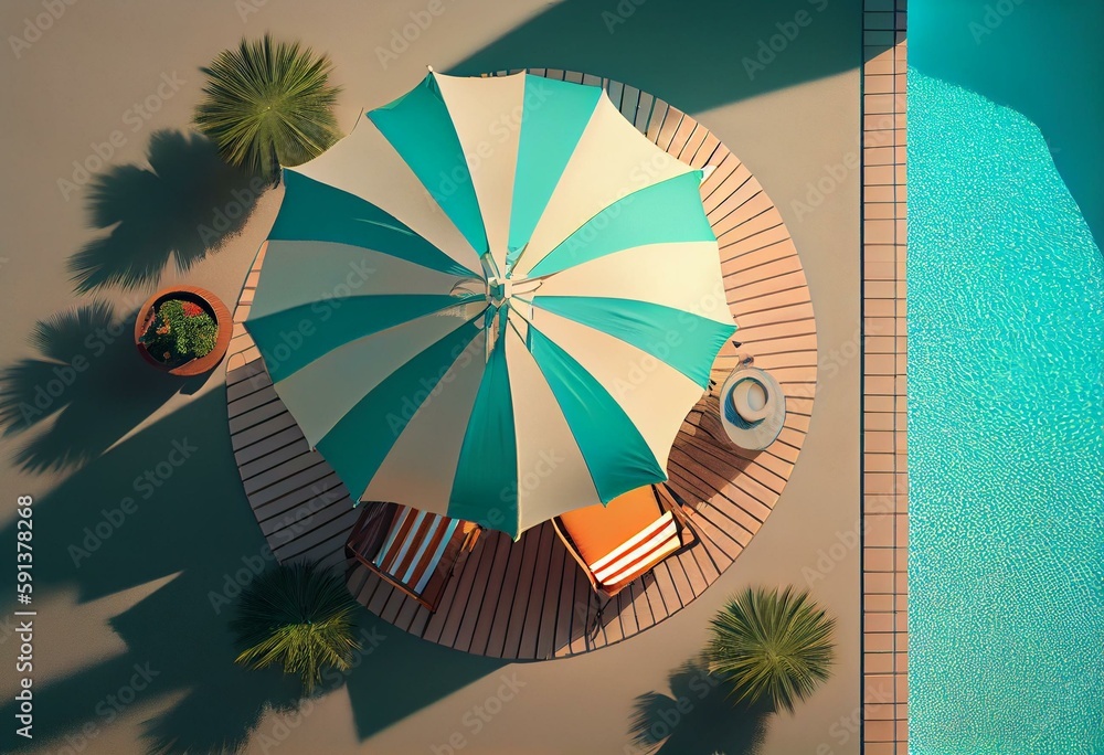 Top view Swimming pool with beach umbrella and chairs. Summer concept ...