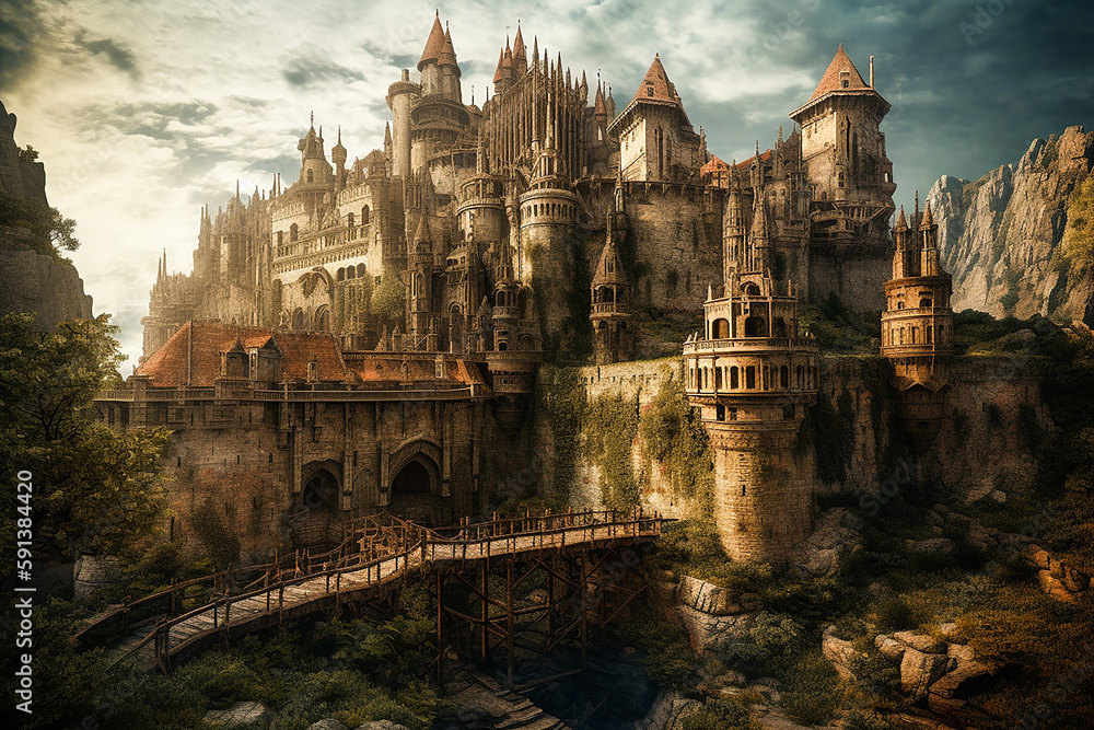 Romantic Medieval Castles. Generative AI. A digital painting of a ...