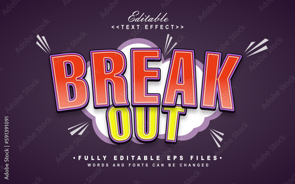 editable 3d break out text effect with purple background.typhography ...