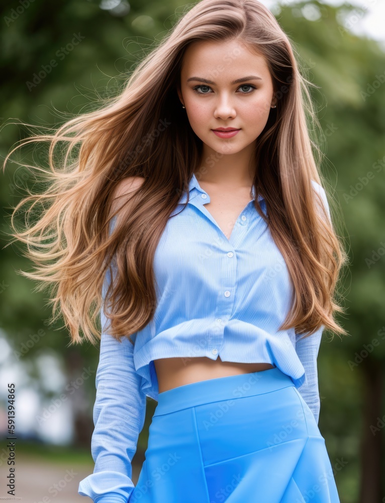 Beautiful Teen Model Girl Dressed In A Short Skirt Generative Ai Stock