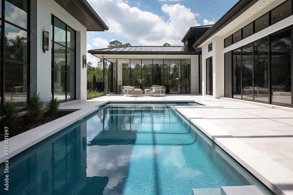 Luxury Swimming Pool with Modern Home in Background, Generated by AI ...