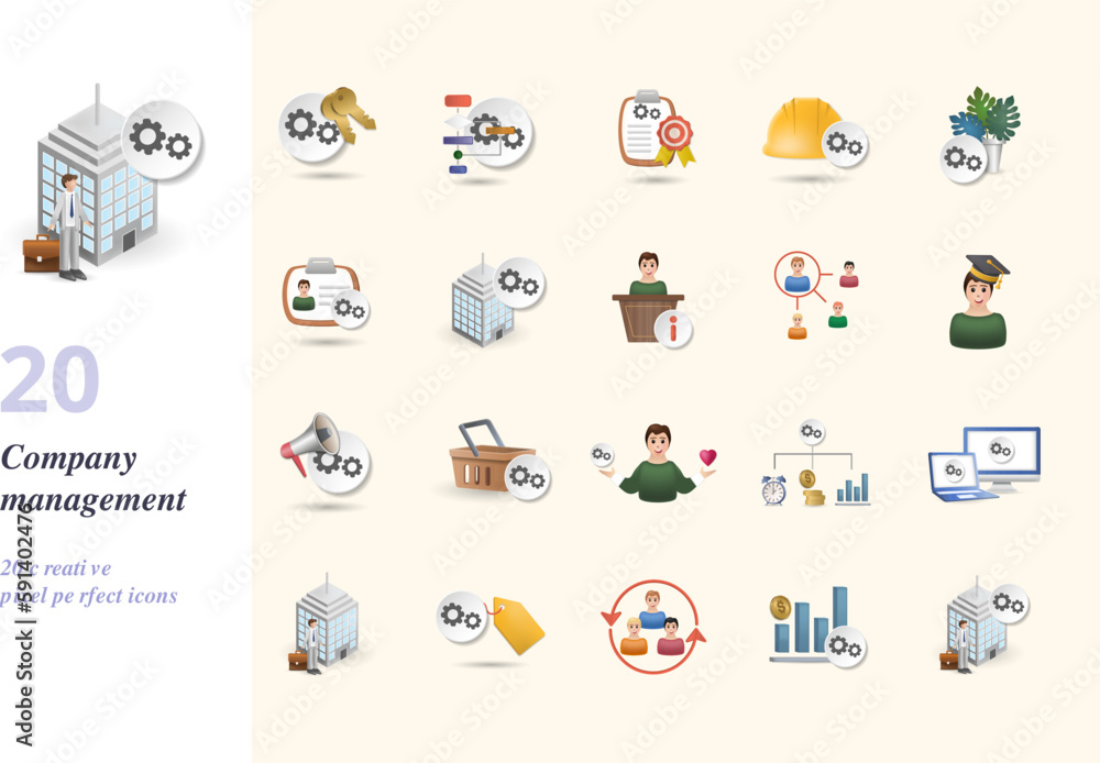 Company management set. Creative icons: key management, operation ...