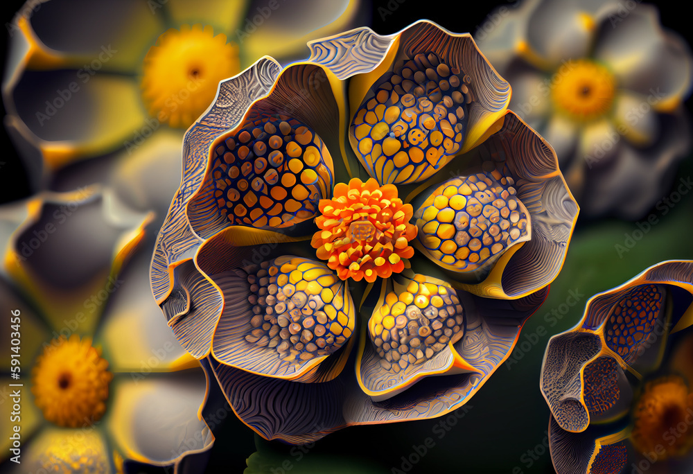 A complex, multi-layered pattern of interlocking shapes that resembles ...