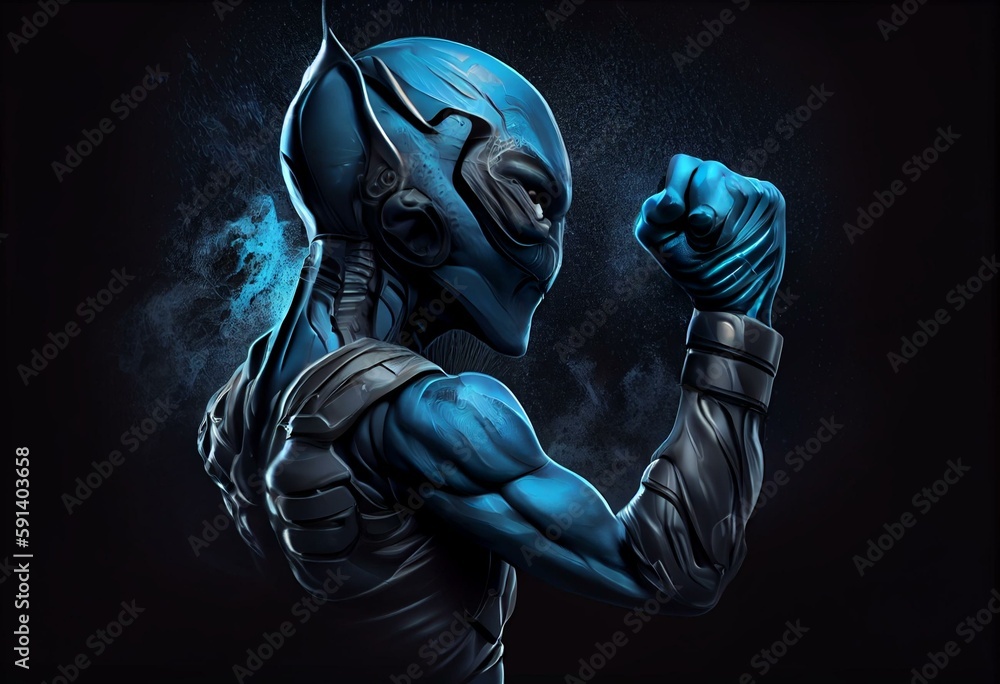 Illustration of a blue skin with short hair alien wearing a spacesuit ...