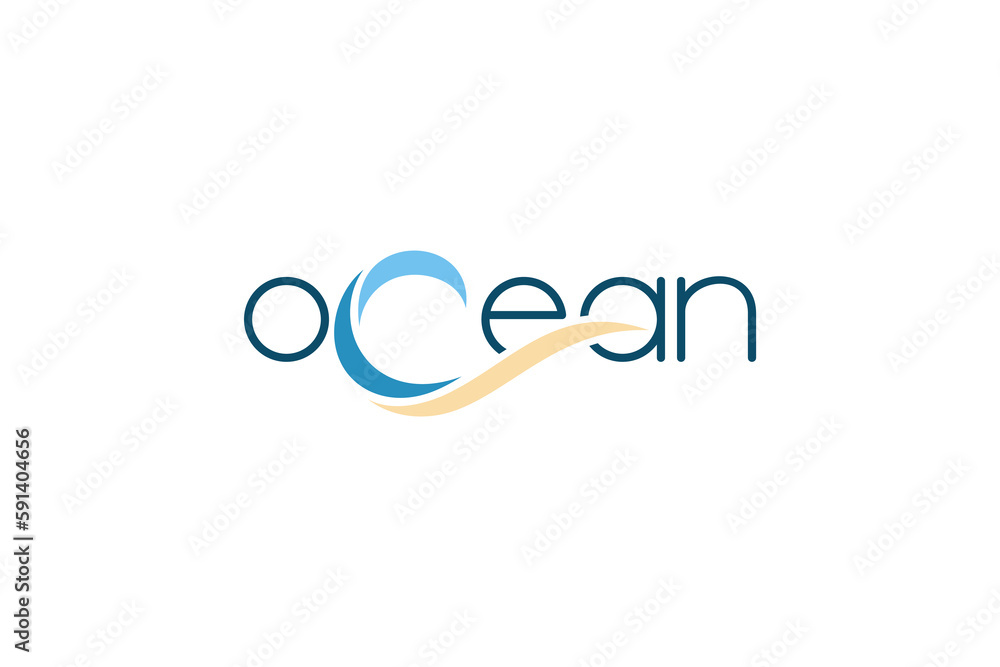 Vetor de OCEAN typography logo with wave shape variation do Stock ...