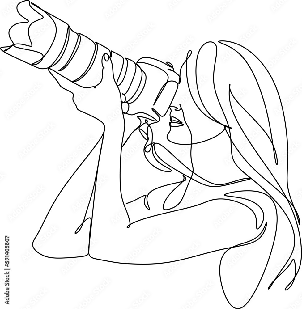 Single one line drawing photographer of paparazzi taking photo with ...