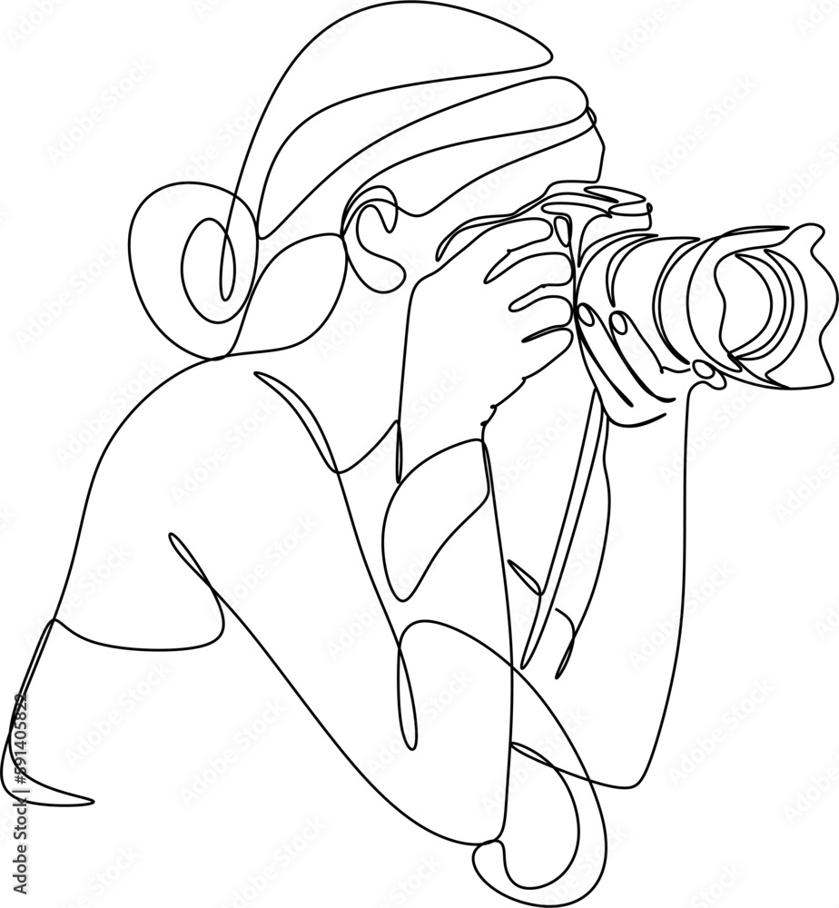 Single one line drawing photographer of paparazzi taking photo with ...