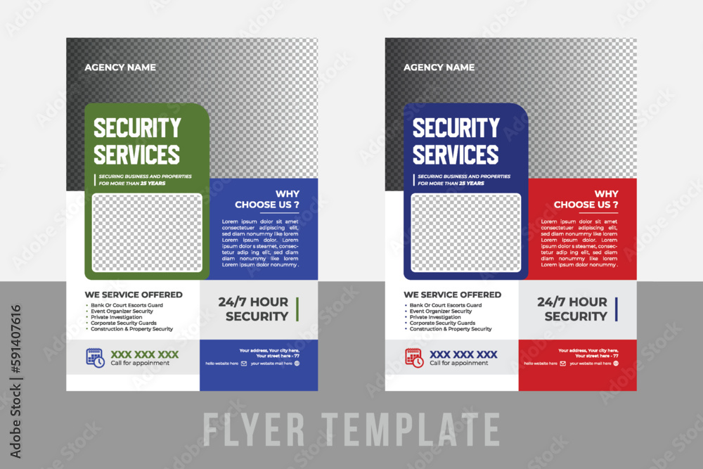 Security Services Flyer Template Design with Blue Graphical Element ...