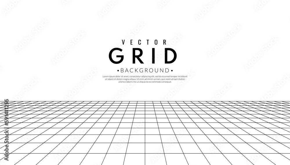 Abstract perspective grid on white background. 3d wireframe room ...