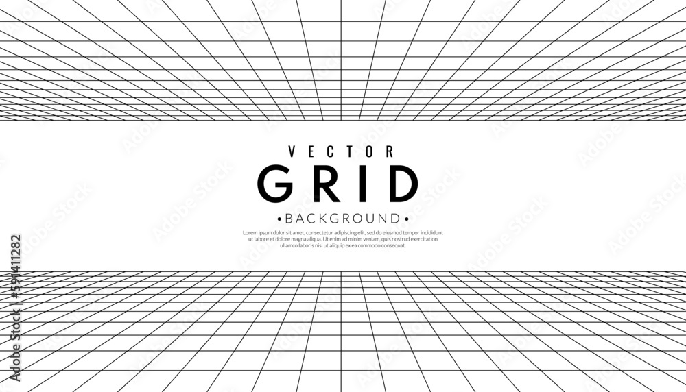 Abstract perspective grid on white background. 3d wireframe room ...
