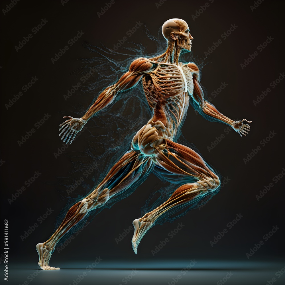 illustration of a human Body without Skin under Water dramatic light ...