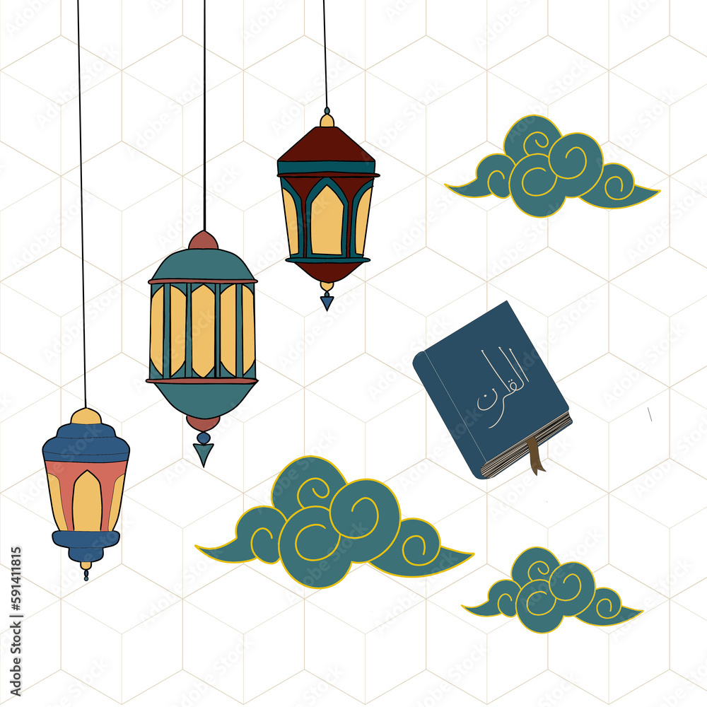 Islamic Ramadan eid clipart cartoon lantern element lamp al quran ...