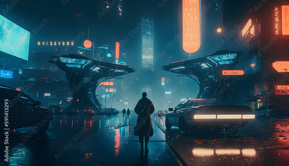 A hyperrealistic futuristic Blade Runner inspired city with a medium ...