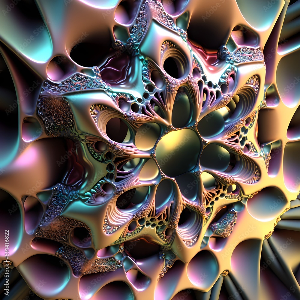 ultra detailed rendering of metallic refractive reflective fractal 3D ...