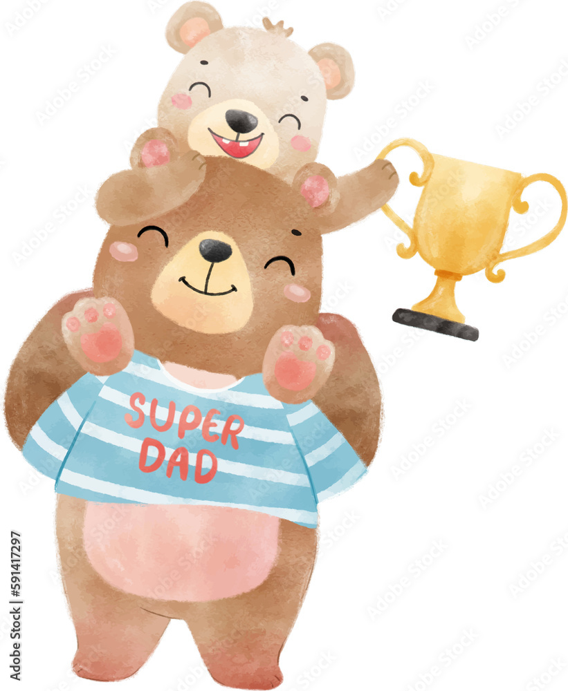 cute childhood with father, happy dad bear with smile baby teddy bear ...
