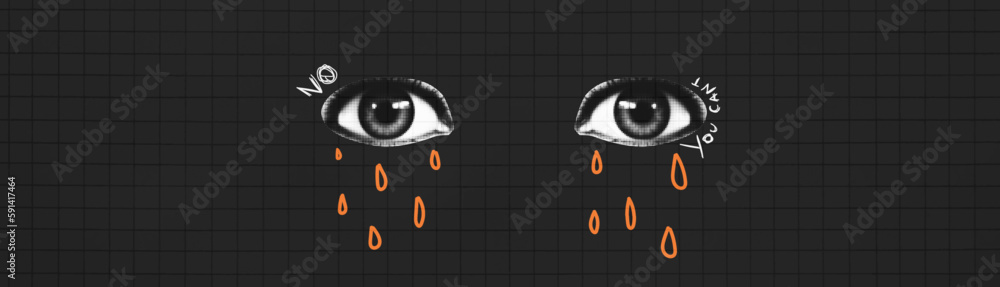 Vecteur Stock A banner with collage eyes and a doodle with tears. A ...