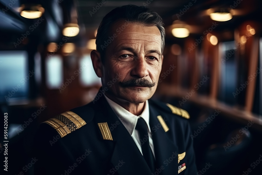 captain sailor of ship in uniform in interior of cruise liner ...