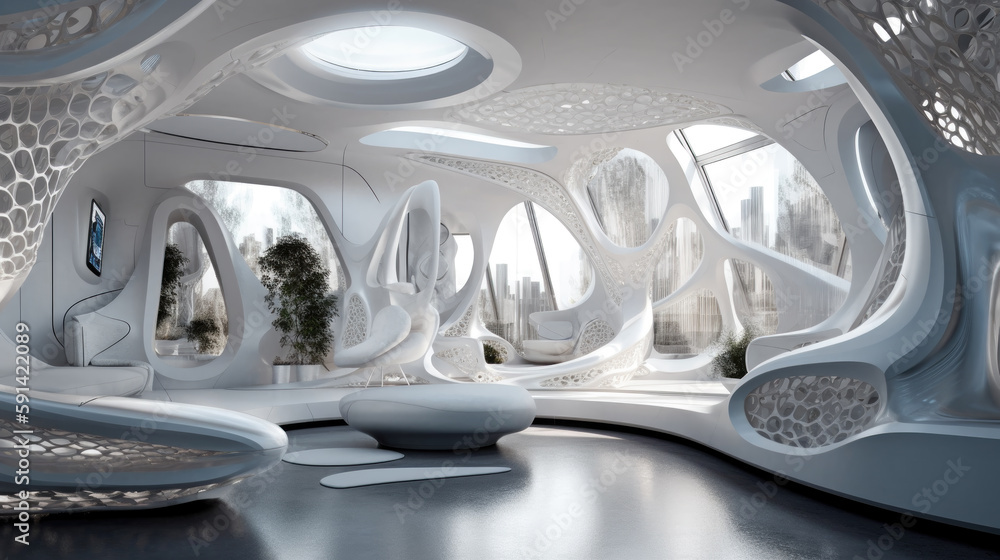 Modern interior in bionic style. Generative AI Stock Illustration ...