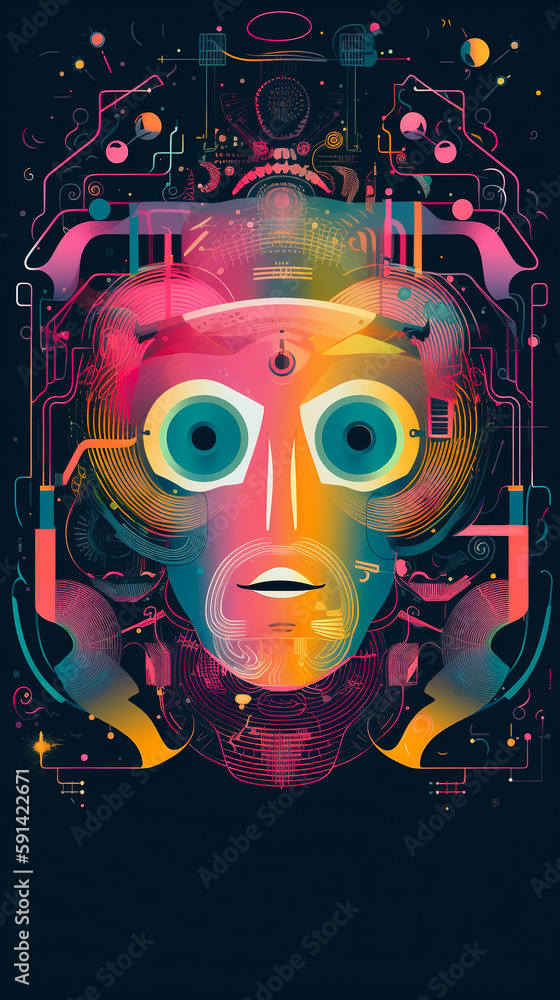 Portrait of an artificial intelligence connected to the network. Scary ...