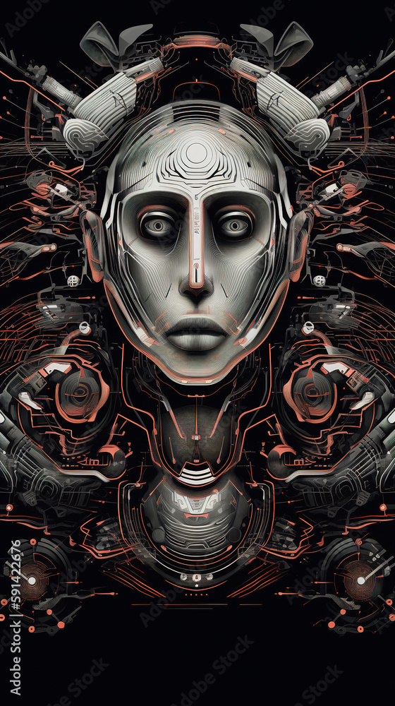 Portrait of an artificial intelligence connected to the network. Scary ...