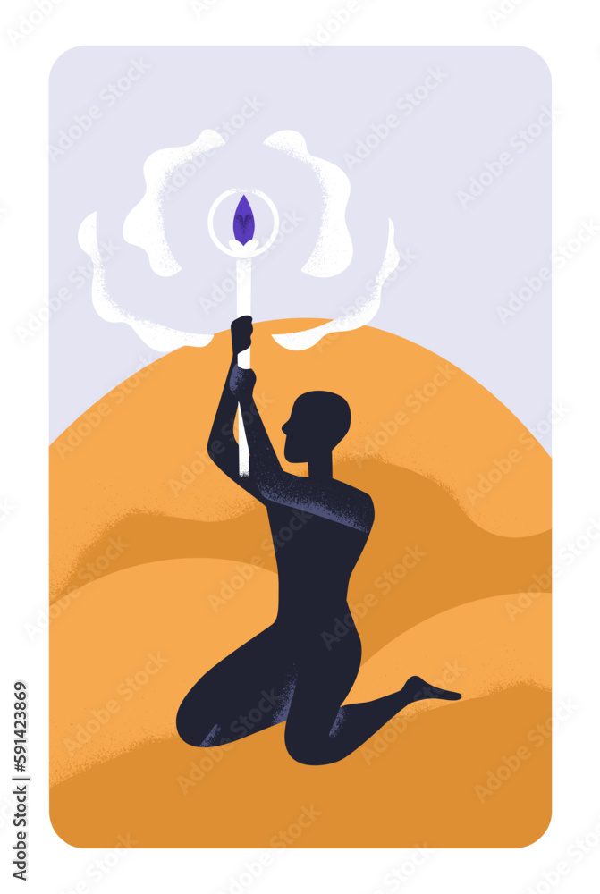 Mysterious person holding esoteric wand, torch light. Spiritual occult ...