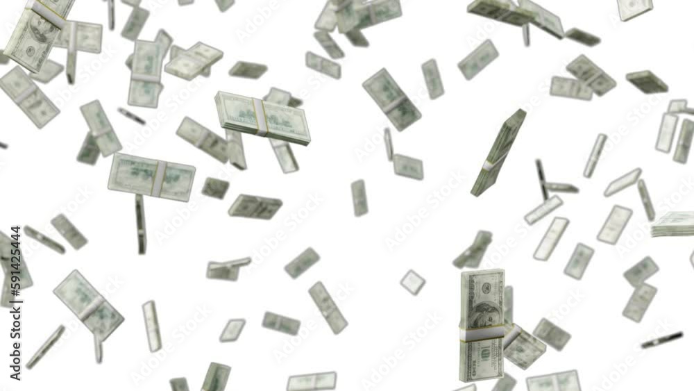 Falling money dollars with alpha channel transparent background. Stacks ...