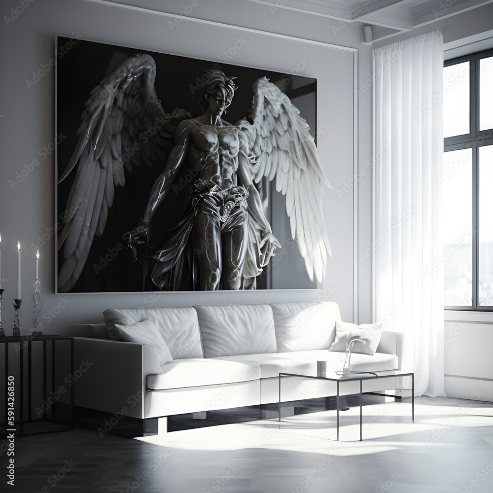 elegant modern luxury living room with the image of an Angel against a ...