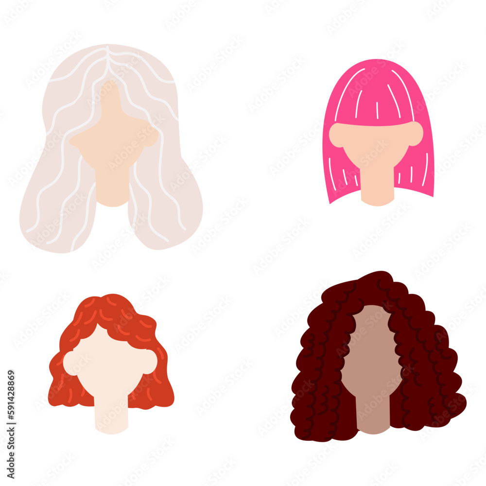 Set of girls with different hairstyles, hair color and nationality ...