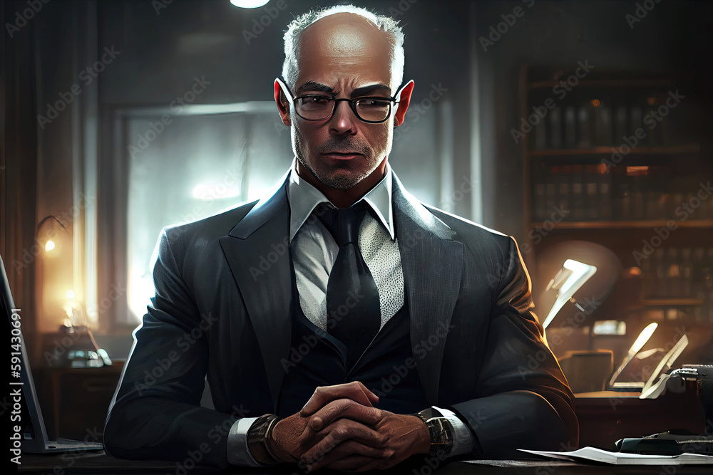 Businessman as CEO in his office as dark illustration (Generative AI ...