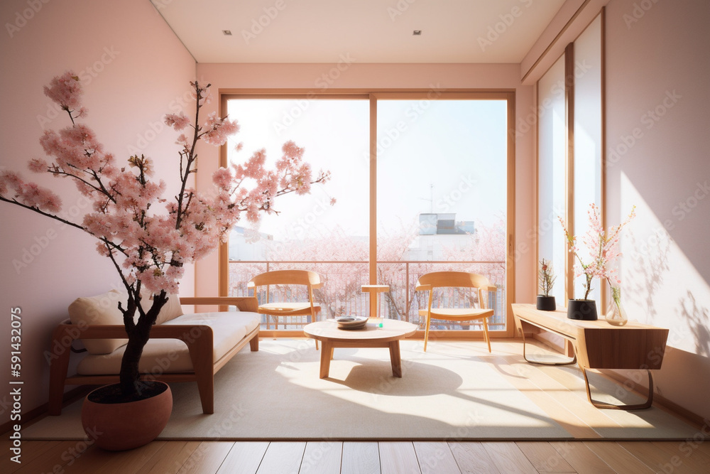 Video conference living room with Cherry blossom, zoom background ...