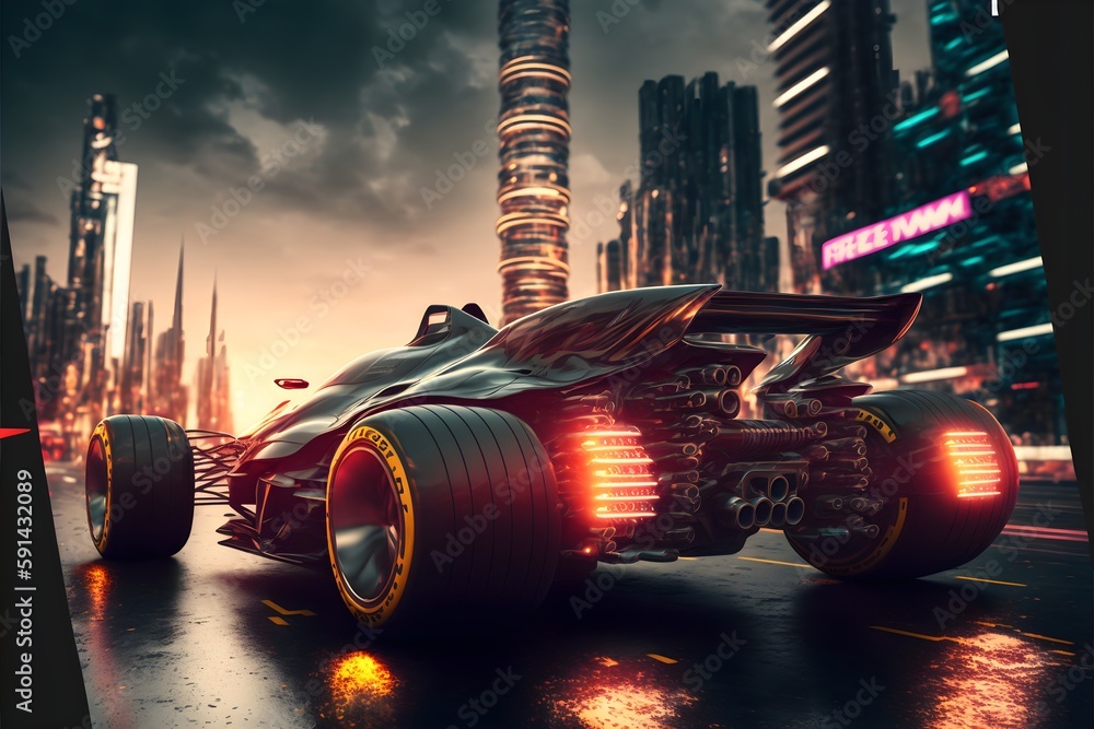 Futuristic racing formula 1 car fast finish cyberpunk cityscape 8k high ...